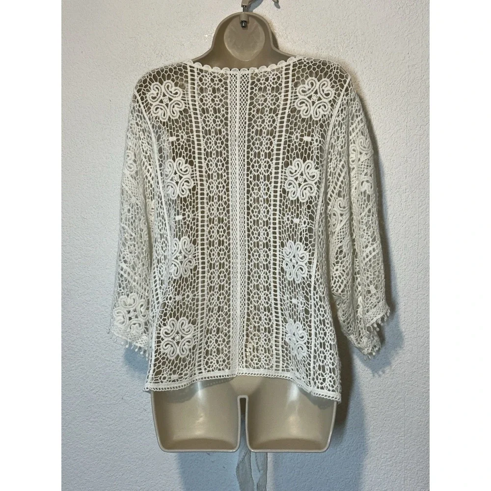 Democracy | Tops | Democracy Open Crochet Lace Short Sleeve Tiefront ...